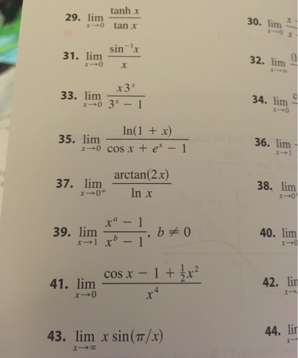 Solved 29. lim 1-0 tanh x tan x sinx 31. lim -0 x - 3+ 33. | Chegg.com