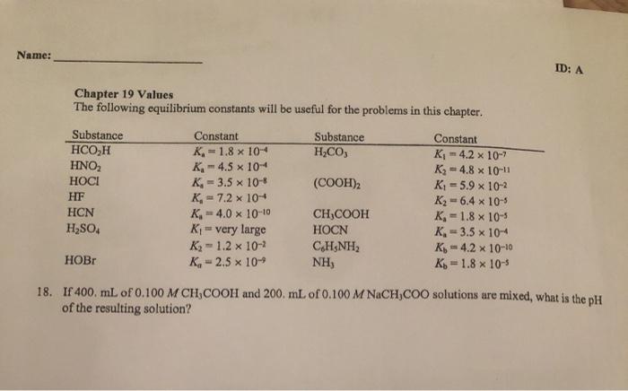 Solved Name: ID: A Chapter 19 Values The following | Chegg.com
