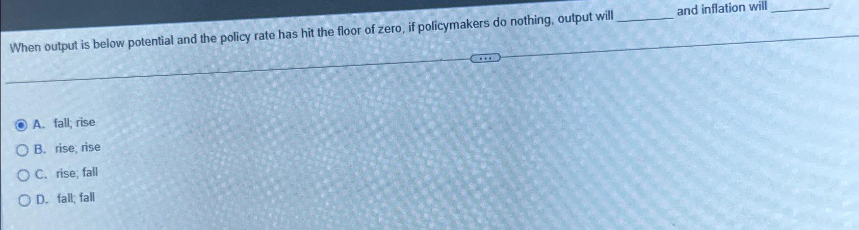 Solved When output is below potential and the policy rate | Chegg.com