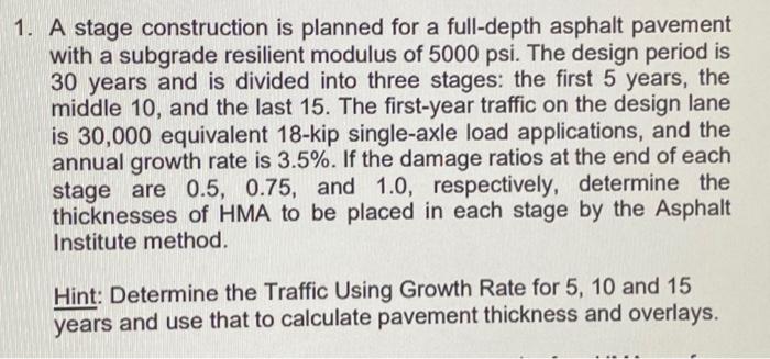 Solved A stage construction is planned for a full-depth | Chegg.com