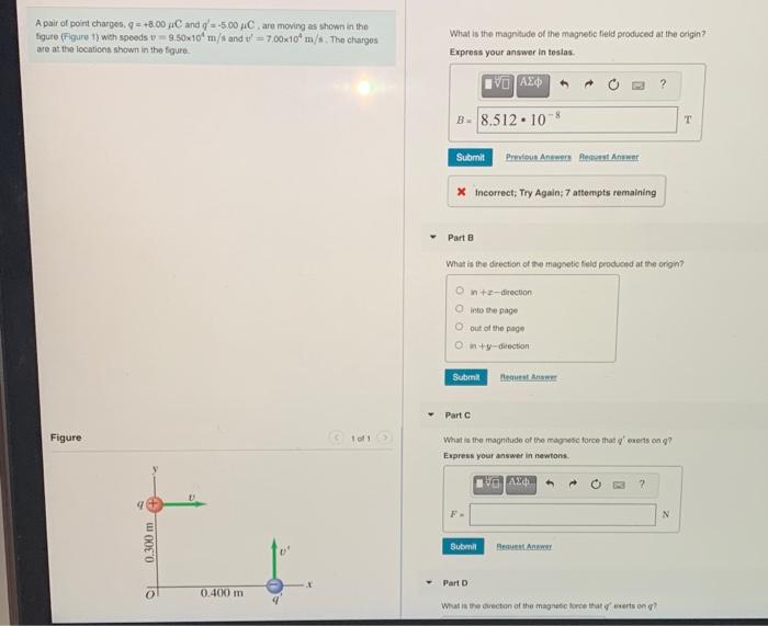 Solved A pair of point charges, 9 = +8.00 C and =-5.00 C are | Chegg.com