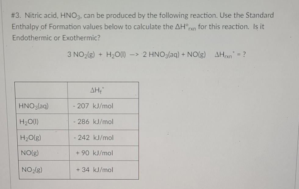 Solved #3. Nitric acid, HNO3, can be produced by the | Chegg.com