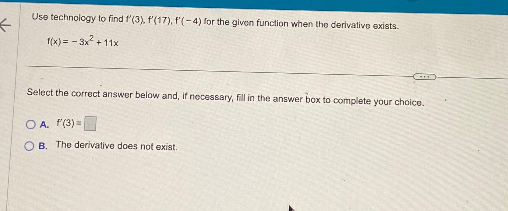 Solved Use technology to find f'(3),f'(17),f'(-4) ﻿for the | Chegg.com