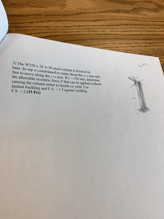 Solved 3) The W250 x 28 A-36-steel column is fixed at its | Chegg.com