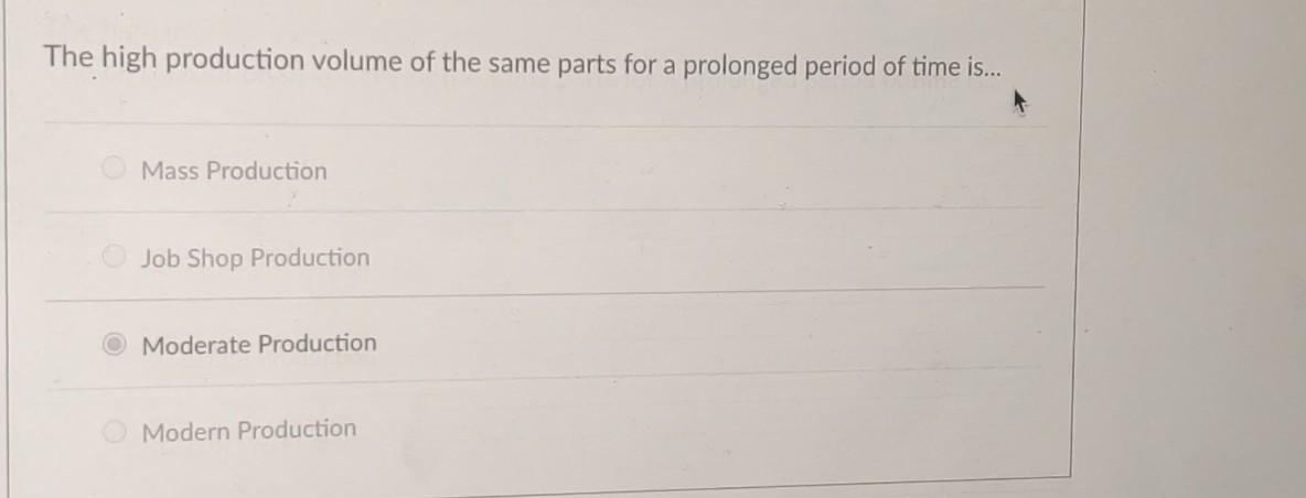 Solved The high production volume of the same parts for a | Chegg.com