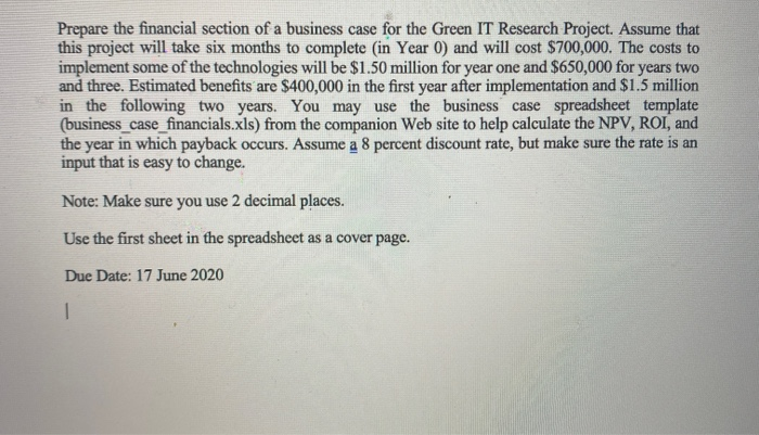 Solved Prepare the financial section of a business case for | Chegg.com