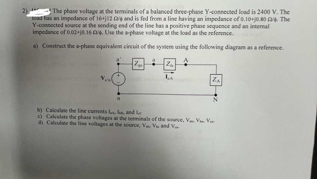 Solved The phase voltage at the terminals of a balanced | Chegg.com
