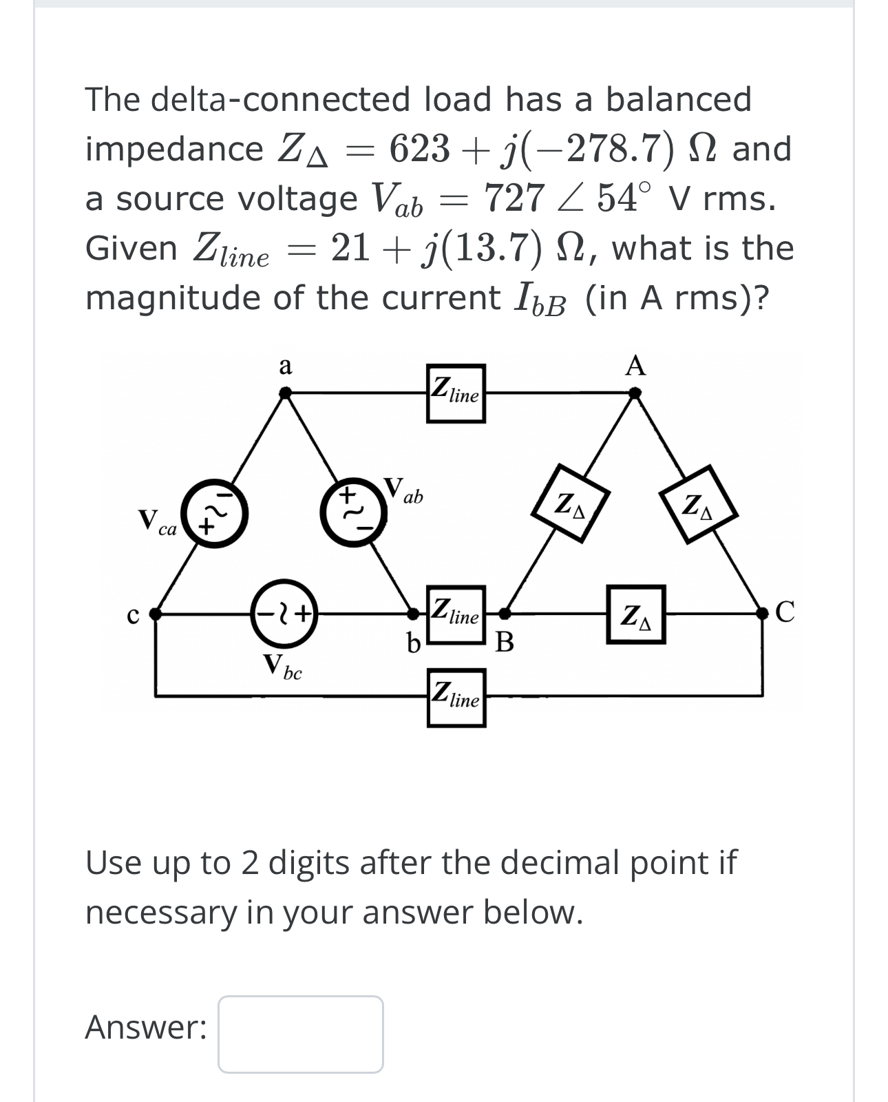 Solved The delta-connected load has a balanced impedance | Chegg.com