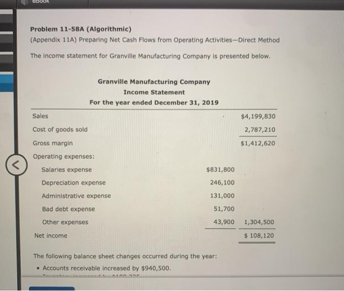 Solved eBOR Problem 11-58A (Algorithmic) (Appendix 11A) | Chegg.com