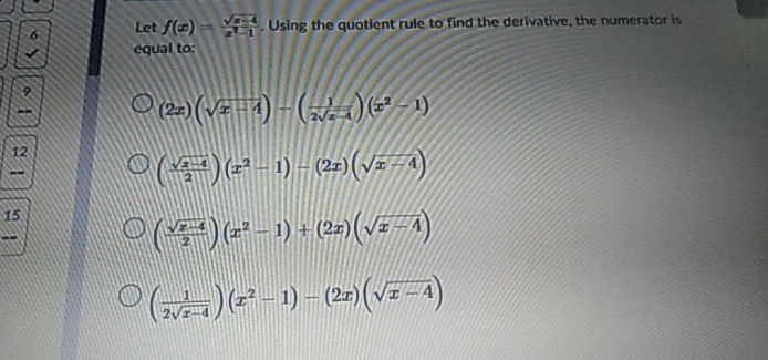 Solved Let f(x)=x-12x2-1. ﻿Using the quotient rule to find | Chegg.com