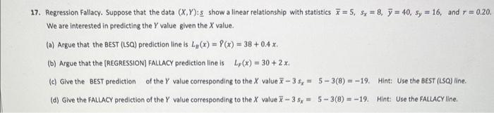 Solved 17. Regression Fallacy. Suppose that the data (X,Y) | Chegg.com