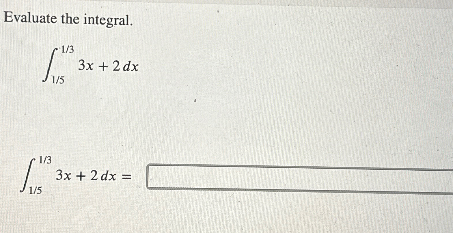 Solved Evaluate the integral.∫15133x+2dx∫15133x+2dx= | Chegg.com