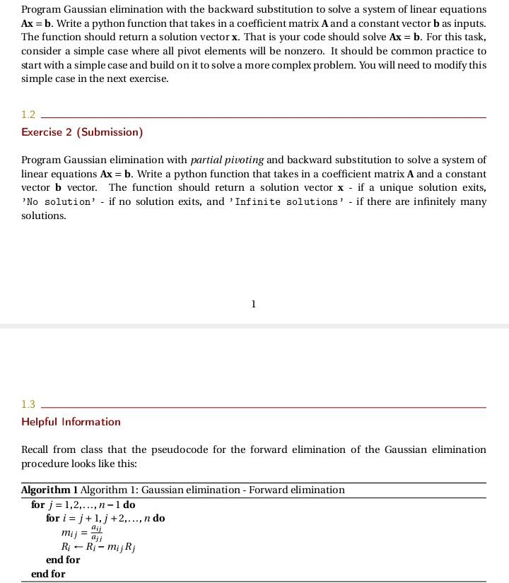 Solved Program Gaussian elimination with the backward | Chegg.com