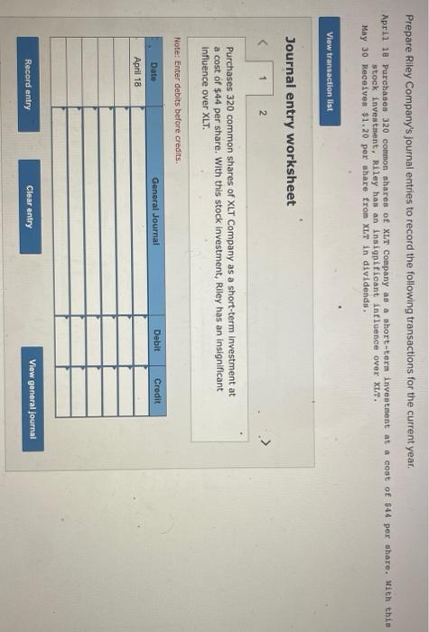 Solved Prepare Riley Company's journal entries to record the | Chegg.com