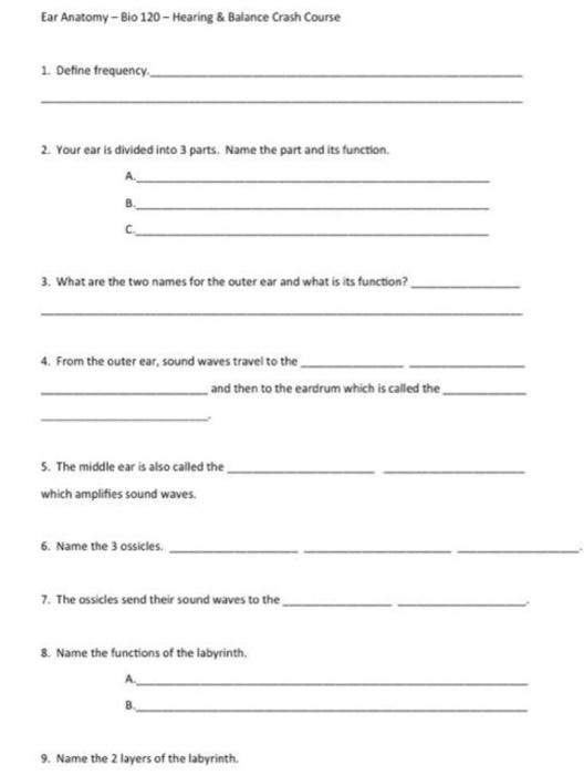 Solved Ear Anatomy - Bio 120 - Hearing & Balance Crash | Chegg.com