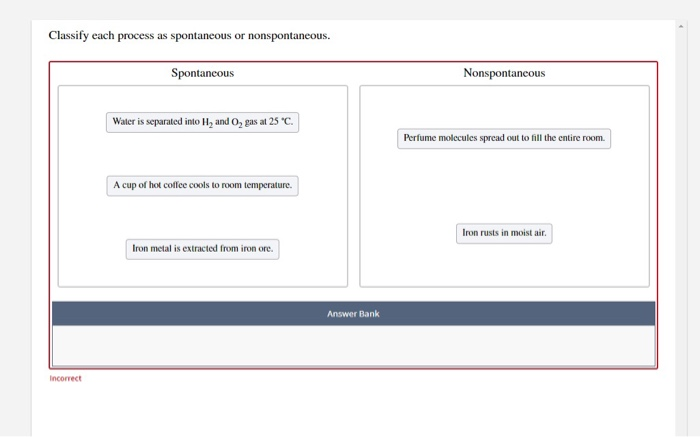 Solved Classify each process as spontaneous or | Chegg.com Solved Classify each process as spontaneous or | Chegg.com