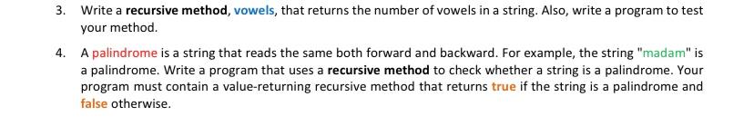 Solved 3. Write a recursive method, vowels, that returns the | Chegg.com