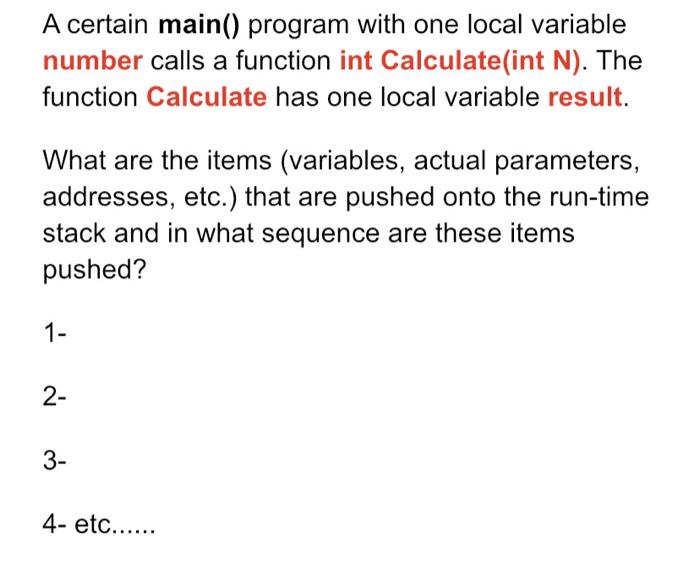 Solved A certain main() program with one local variable | Chegg.com