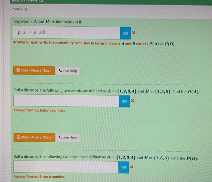 Solved Two events A and B are independent if: Answer format: | Chegg.com