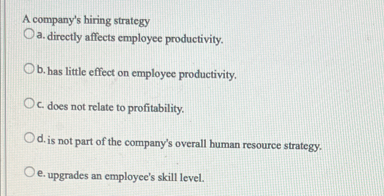 Solved A company's hiring strategya. ﻿directly affects | Chegg.com
