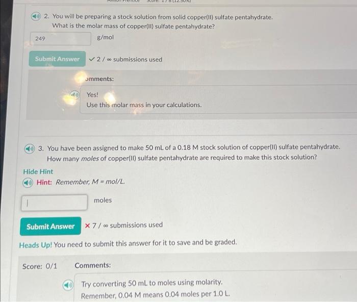 Solved 2. You will be preparing a stock solution from solid | Chegg.com