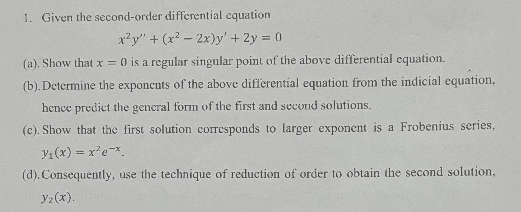 Solved - 1. Given the second-order differential equation | Chegg.com