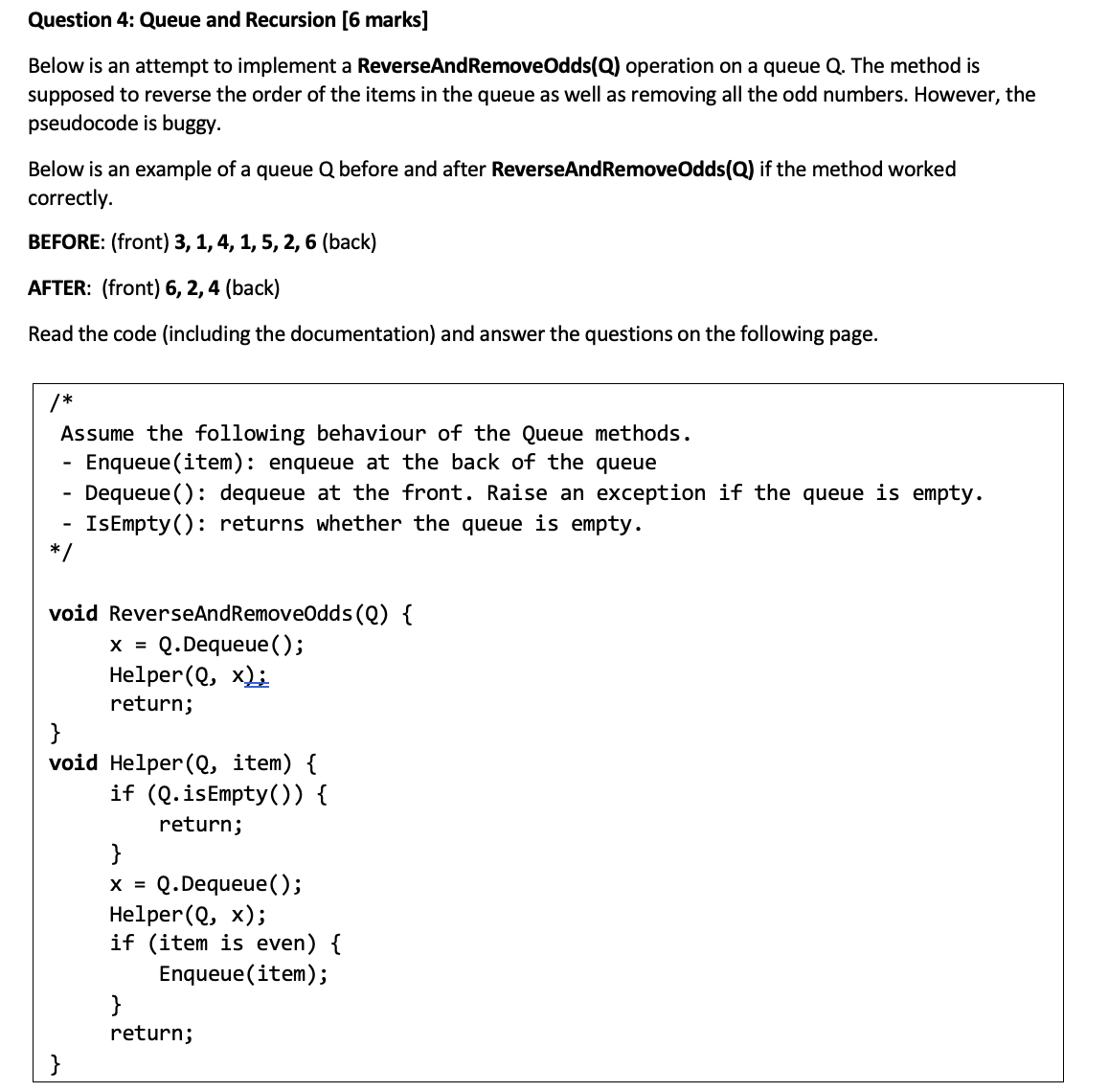 Solved (a) ﻿Below, write the content of a non-empty queue Q | Chegg.com