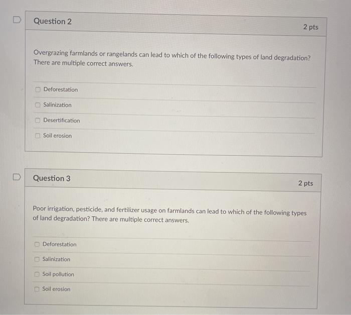 Solved Question 2 2 pts Overgrazing farmlands or rangelands | Chegg.com