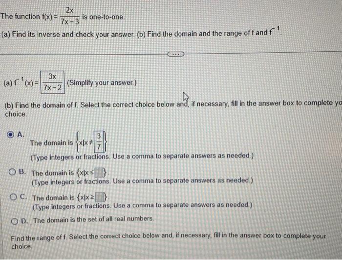 Solved The function f(x)=7x−32x is one-to-one. (a) Find its | Chegg.com