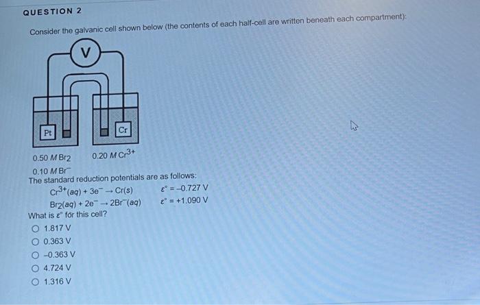Solved QUESTION 2 Consider the galvanic cell shown below | Chegg.com