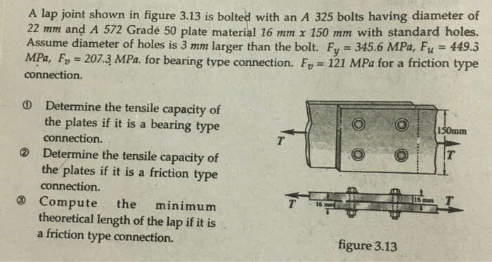 Solved A lap joint shown in figure 3.13 is bolted with an A | Chegg.com