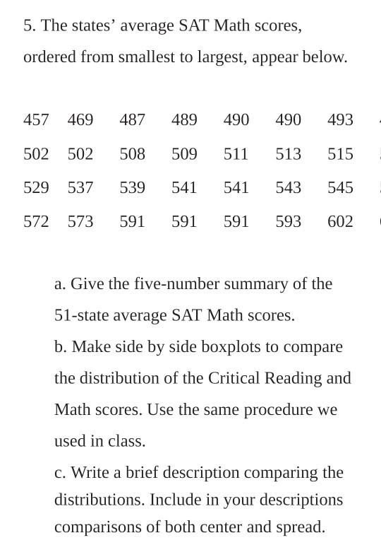 Solved 5. The states' average SAT Math scores, ordered from | Chegg.com