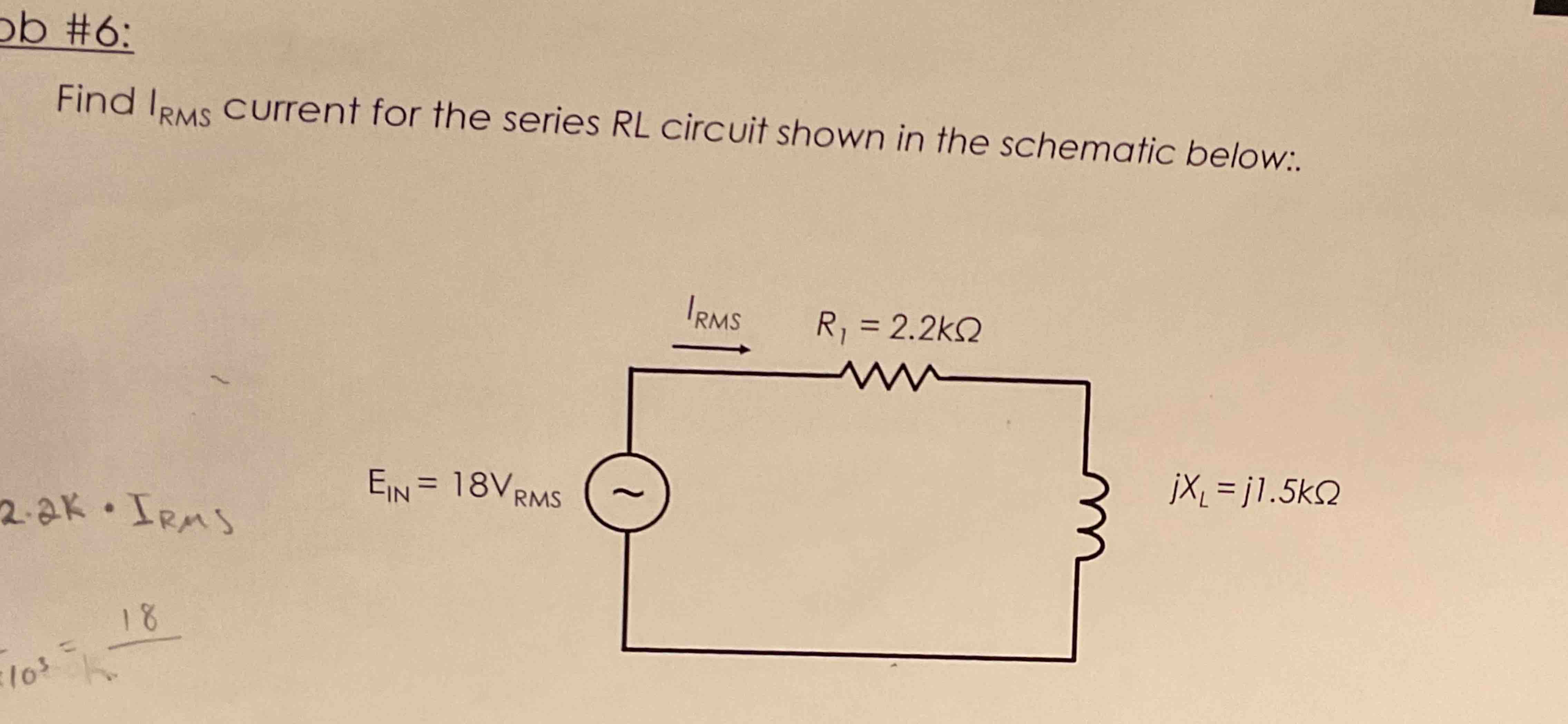 Solved Find IRMS ﻿current for the series RL circuit shown | Chegg.com