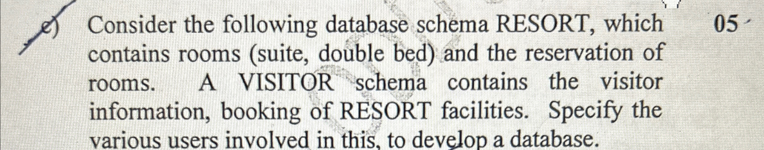 Solved e) ﻿Consider the following database schema RESORT, | Chegg.com