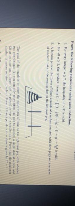 Solved Prove the following statements using weak induction. | Chegg.com