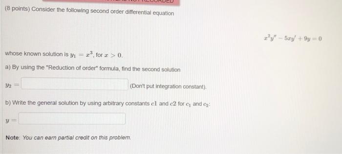 Solved ( 8 points) Consider the following second order | Chegg.com