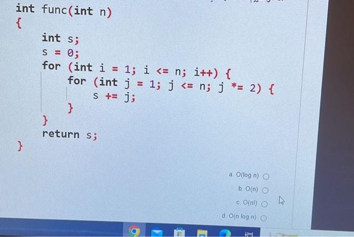 Solved int func(int n ) \{ int s; s=0; for (int i=1;i