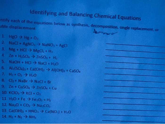 Solved Identifying and Balancing Chemical Equations entify | Chegg.com