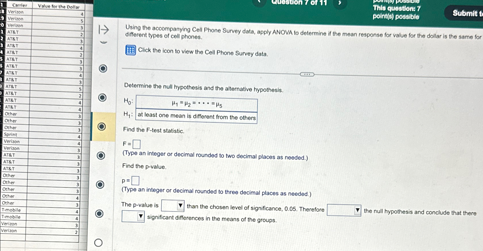 Solved \table[[Carrier,Value for the Dollar],[8 | Chegg.com