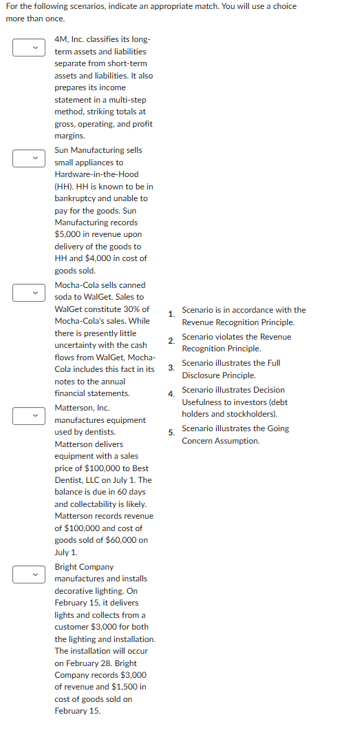 Solved For the following scenarios, indicate an appropriate | Chegg.com