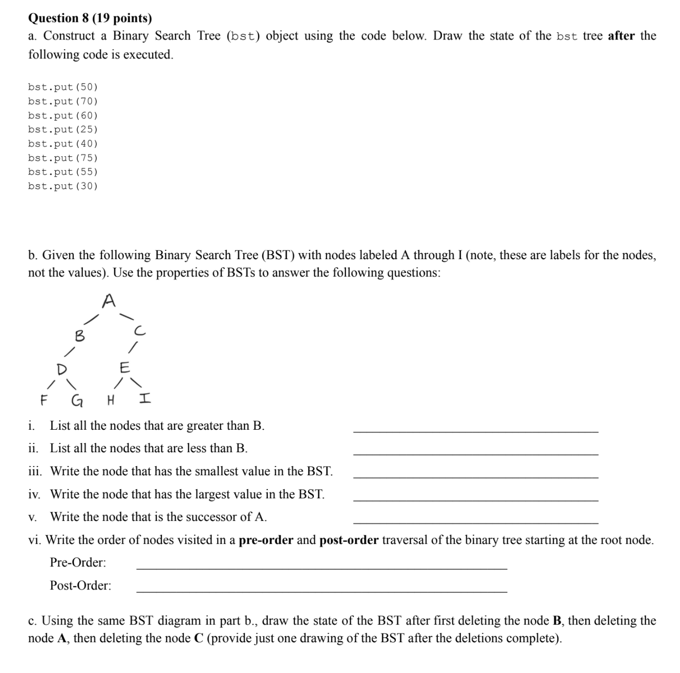 Solved Question 8 (19 ﻿points) ﻿a. ﻿Construct a Binary | Chegg.com
