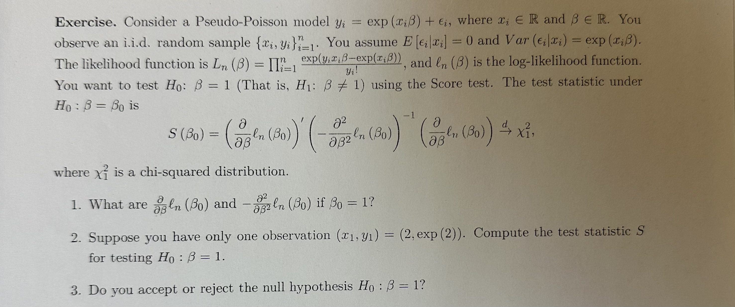 Exercise. Consider a Pseudo-Poisson model | Chegg.com