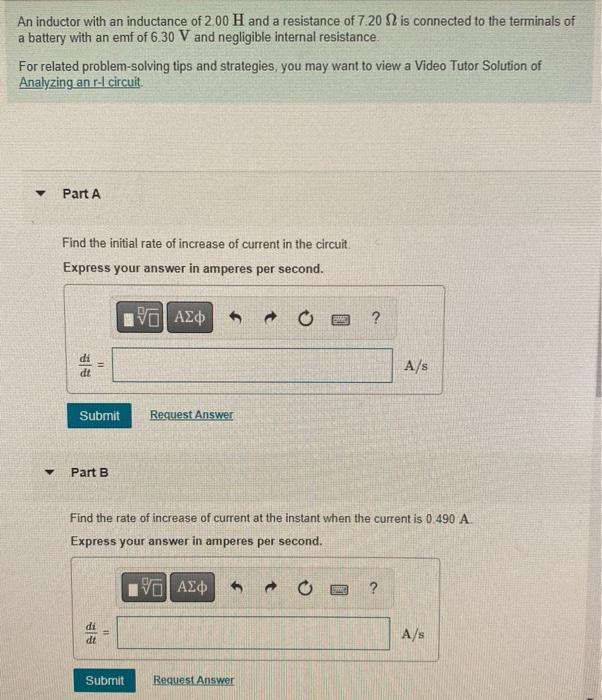 Solved An Inductor With An Inductance Of 2 00h And A
