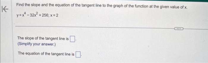 Solved Find the slope and the equation of the tangent line | Chegg.com