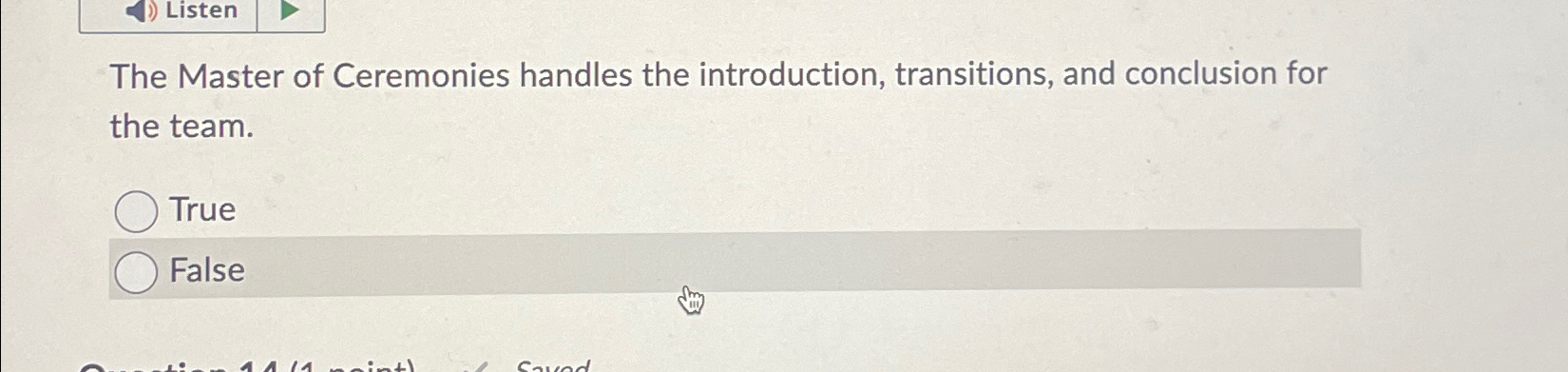 Solved The Master of Ceremonies handles the introduction, | Chegg.com
