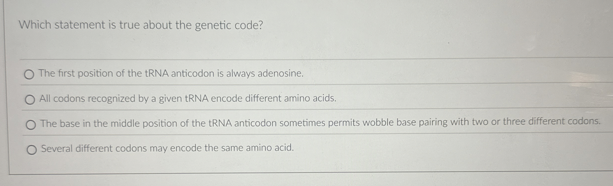 Solved Which statement is true about the genetic code?The | Chegg.com