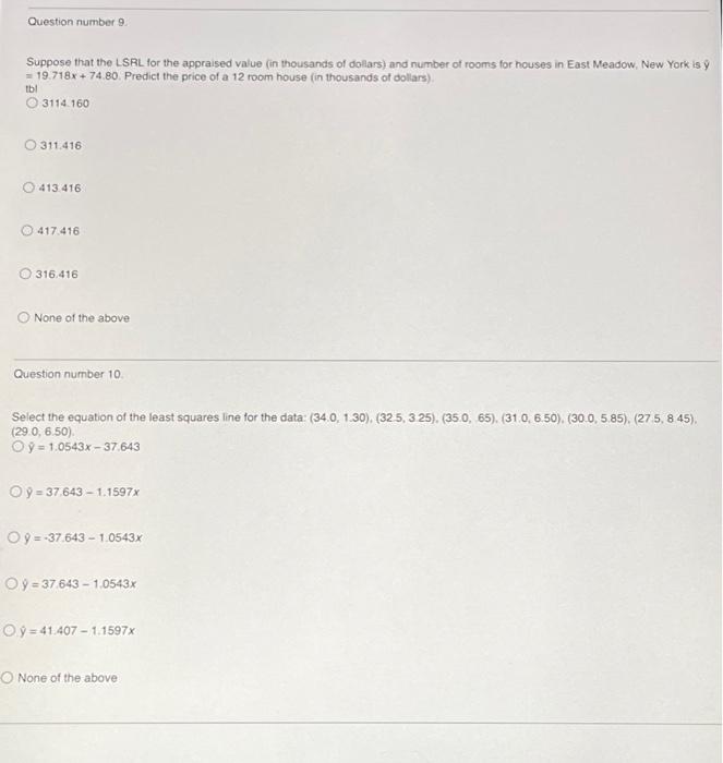 Solved Suppose that the LSRL for the appraised value (in | Chegg.com