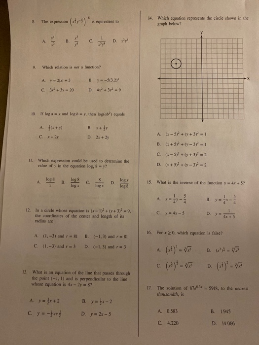 Solved 8. The expression (sty-1) * is equivalent to 14. | Chegg.com