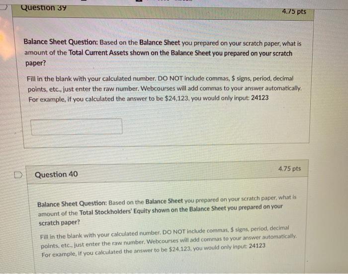 Solved Balance Sheet - three (3) questions Instructions: | Chegg.com