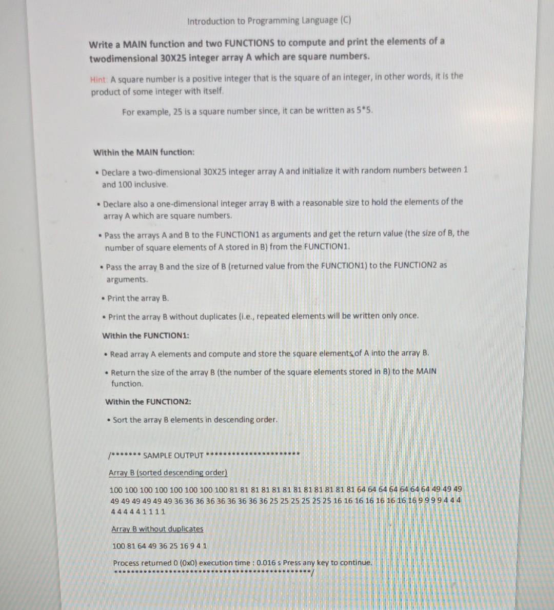 Solved Introduction to Programming Language (C) Write a MAIN | Chegg.com